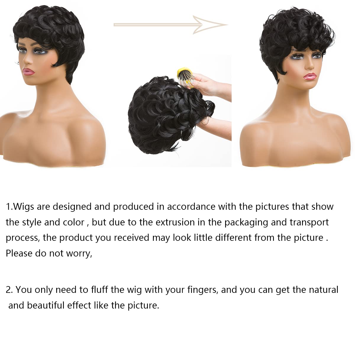 Natural Black Short Pixie Cut Wigs for Black Women Curly Hair Wigs Replacement Short Black Layered Pixie Wigs With Bangs Wigs for Black Women (Natural Black)