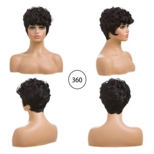 Natural Black Short Pixie Cut Wigs for Black Women Curly Hair Wigs Replacement Short Black Layered Pixie Wigs With Bangs Wigs for Black Women (Natural Black)