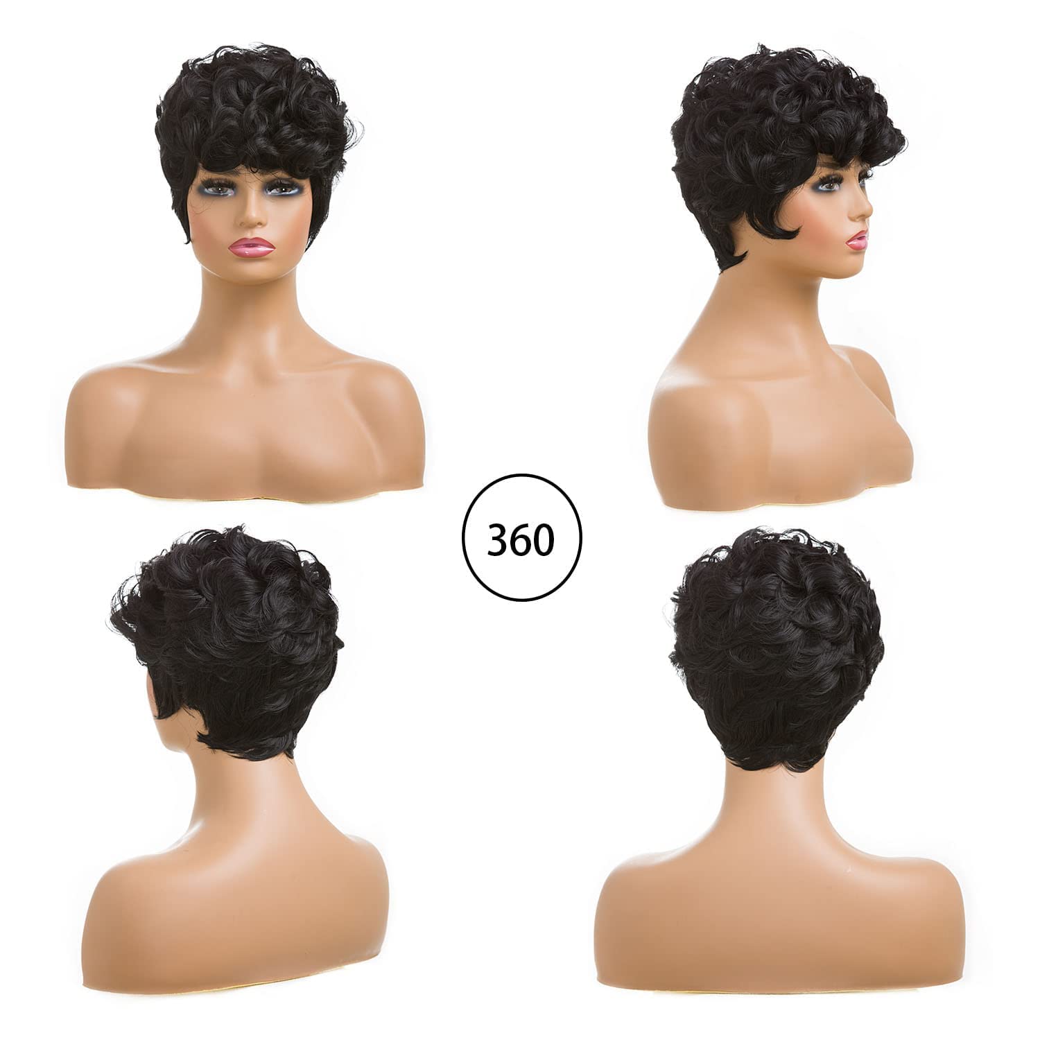 Natural Black Short Pixie Cut Wigs for Black Women Curly Hair Wigs Replacement Short Black Layered Pixie Wigs With Bangs Wigs for Black Women (Natural Black)