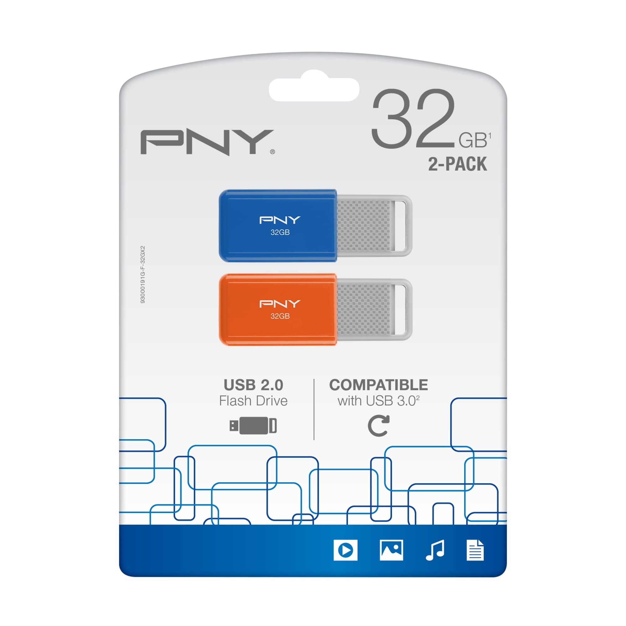 PNY USB 2.0 Flash Drives, 32GB, Assorted, Pack Of 2, P-FD32GX2ODM-GE