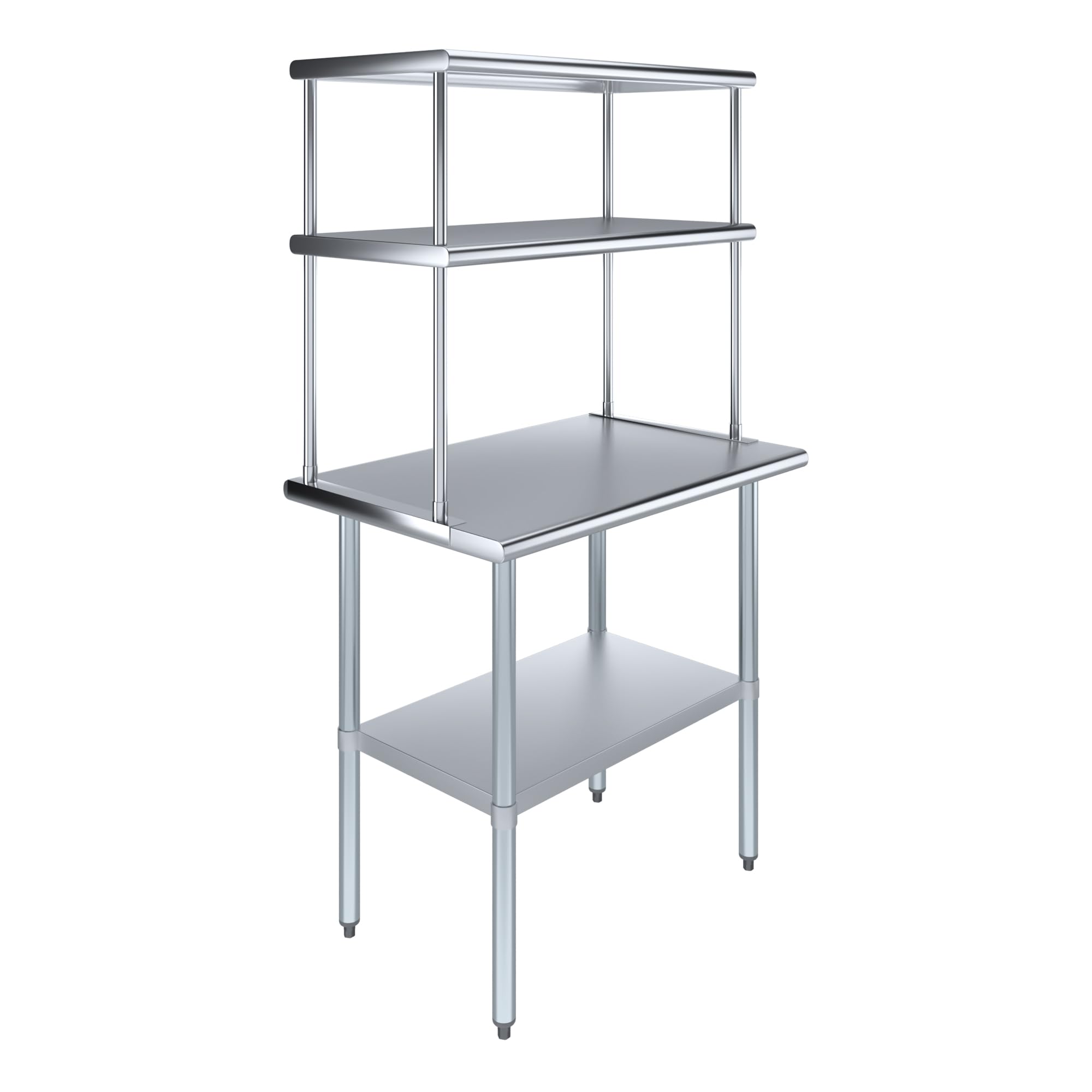 24" x 36" Stainless Steel Work Table with 18" Wide Double Tier Overshelf | Metal Kitchen Prep Table & Shelving Combo