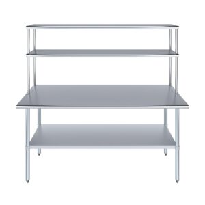 24" x 72" Stainless Steel Work Table with 12" Wide Double Tier Overshelf | Metal Kitchen Prep Table & Shelving Combo