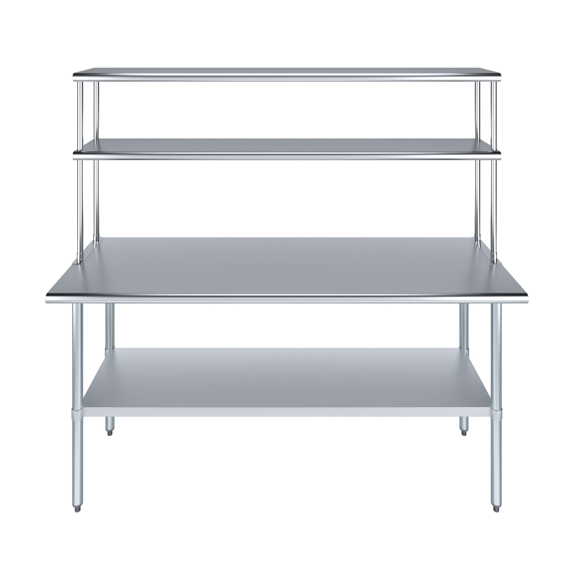 24" x 72" Stainless Steel Work Table with 12" Wide Double Tier Overshelf | Metal Kitchen Prep Table & Shelving Combo