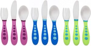 first essentials by nuk kiddy cutlery 9 piece spoon set-green, purple & blue