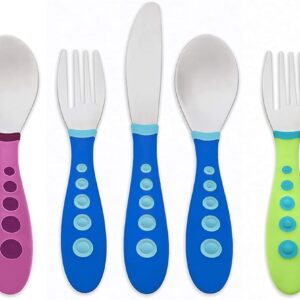 First Essentials by NUK Kiddy Cutlery 9 Piece Spoon Set-Green, Purple & Blue