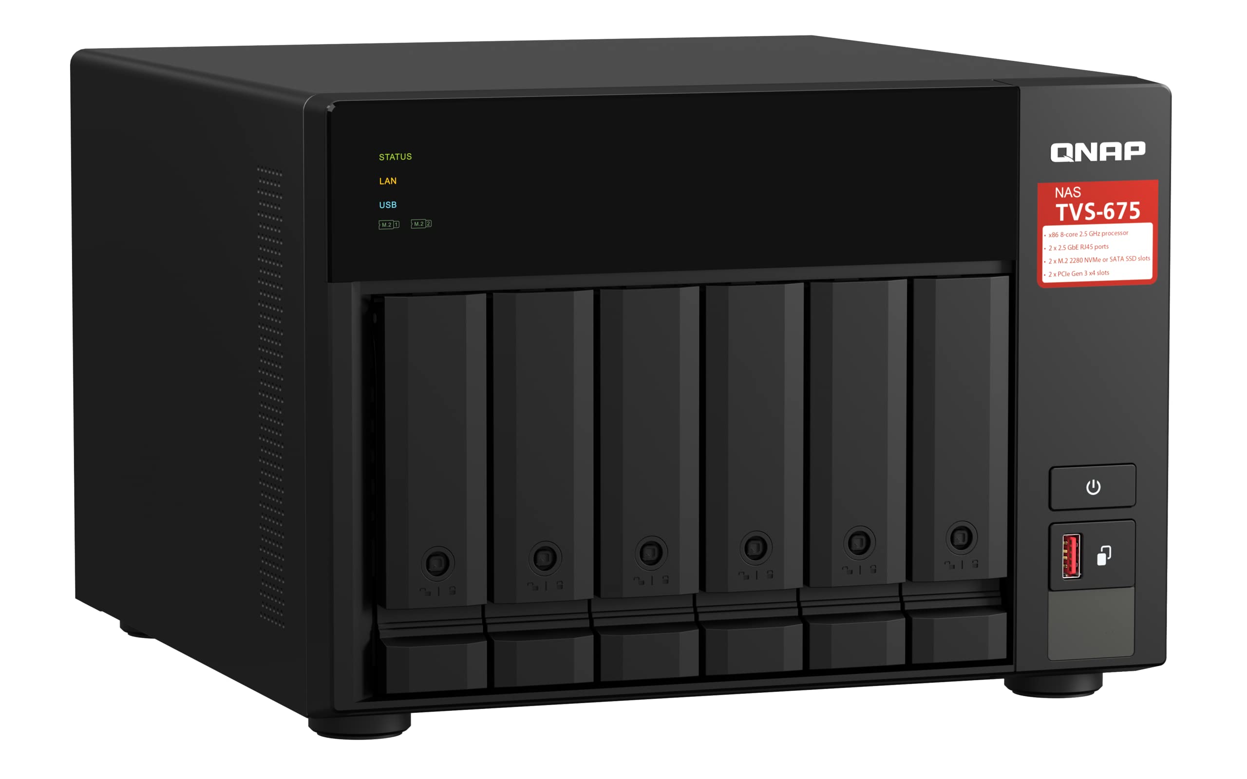 QNAP TVS-675-8G-US 6 Bay High-Speed Desktop NAS with ZhaoXin KX-U6580 8-core CPU, 8GB DDR4 Memory and 2.5GbE (2.5G/1G/100M) Network Connectivity (Diskless)