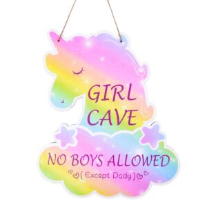 girl cave sign, men cave sign, kids room decoration unicorn dinosaur eco-friendly wooden kids room sign (unicorn girl cave)