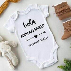 Generic Hola Abuela & Abuelo Nos Vemos Pronto Baby Bodysuit | Pregnancy Announcement Jumpsuit New to the Family (Size 0-3 Months), White