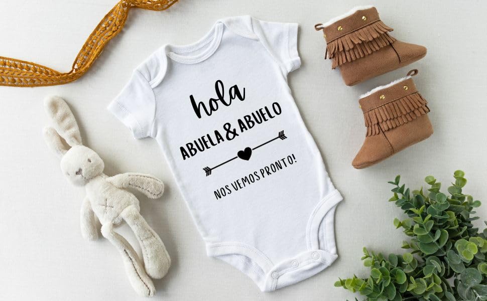 Generic Hola Abuela & Abuelo Nos Vemos Pronto Baby Bodysuit | Pregnancy Announcement Jumpsuit New to the Family (Size 0-3 Months), White