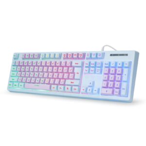 chuangquan cq104 mechanical feeling keyboard rainbow led backlit usb wired floating gaming keyboard for windows pc laptop