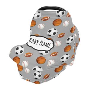 personalized baby name breastfeeding covers up - baby car seat canopies for boys, girls - stroller covers - shopping cart cover (basketball-football-rugby printed)