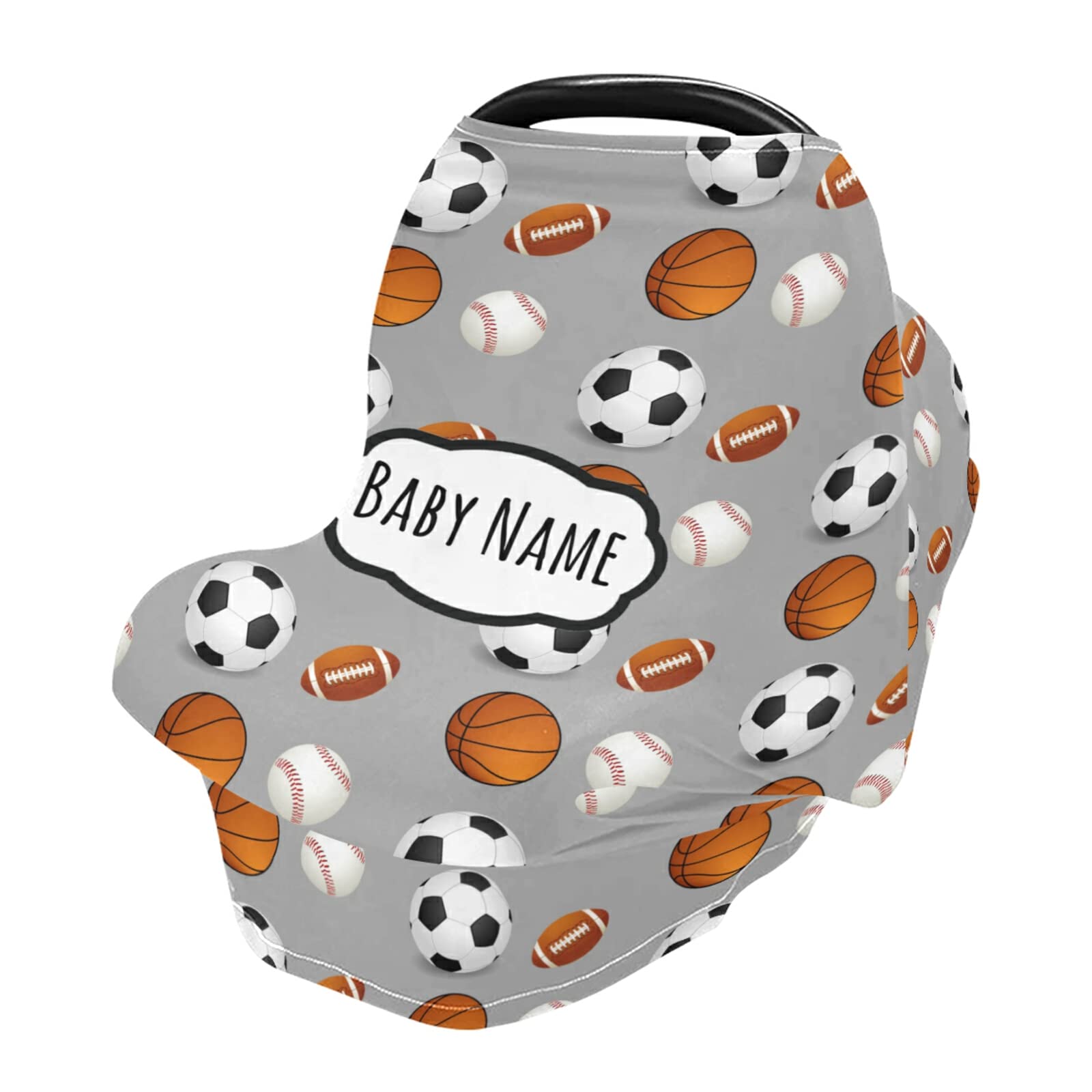 Personalized Baby Name Breastfeeding Covers Up - Baby Car Seat Canopies for Boys, Girls - Stroller Covers - Shopping Cart Cover (Basketball-Football-Rugby Printed)