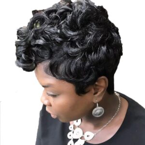 Natural Black Short Pixie Cut Wigs for Black Women Curly Hair Wigs Replacement Short Black Layered Pixie Wigs With Bangs Wigs for Black Women (Natural Black)