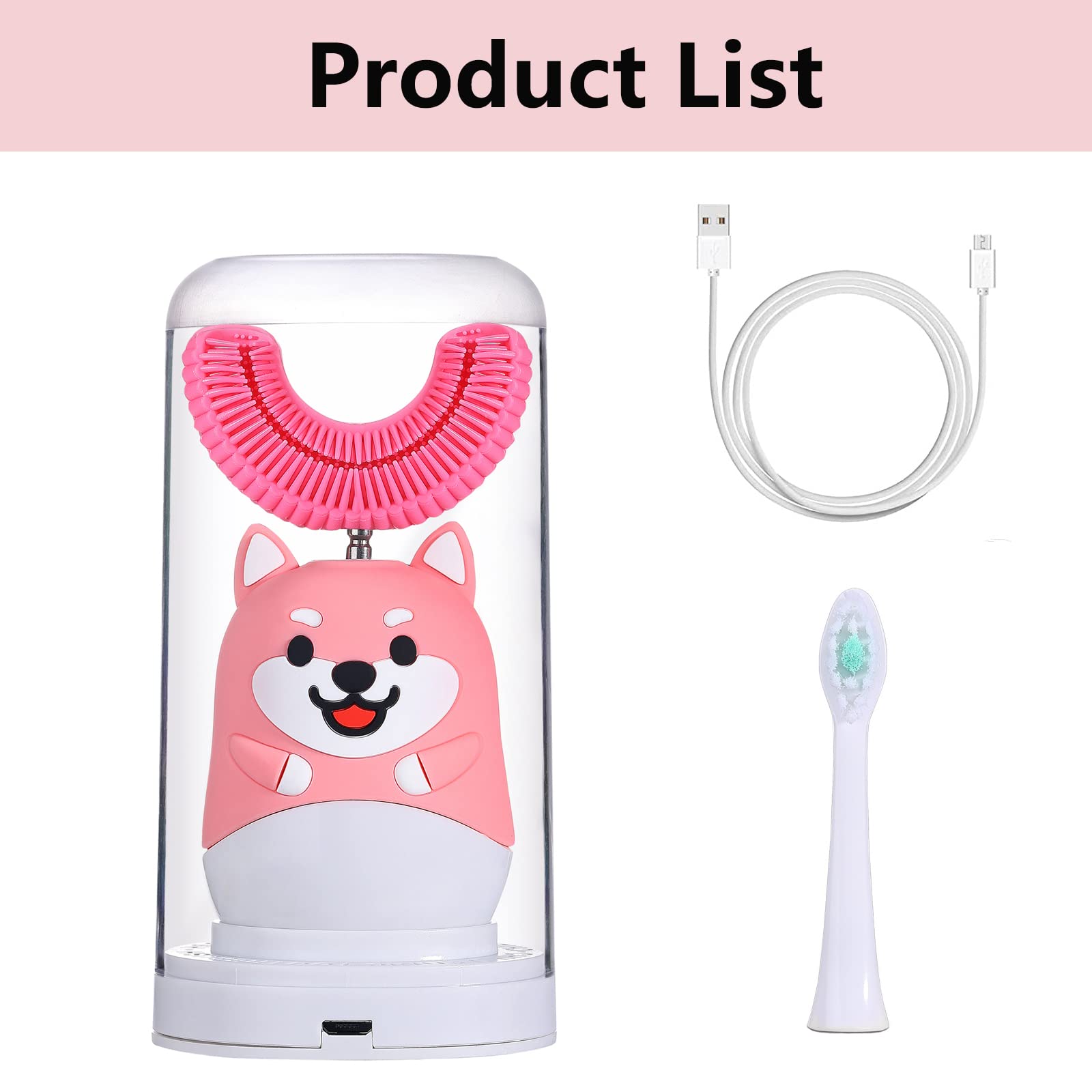 TANCOLA Ultrasonic Kid's U-Shaped Electric Toothbrush handrees Toothbrush - Toddler Toothbrushes Whole Mouth Automatic Soft Ultrasonic Teeth Brushes Rechargeable for Boys Girls Children (Pink)