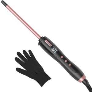 wavytalk 3/8 inch small curling iron, small curling iron wand for short & long hair, ceramic small barrel curling iron with adjustable temperature, include heat resistant glove (rose pink)