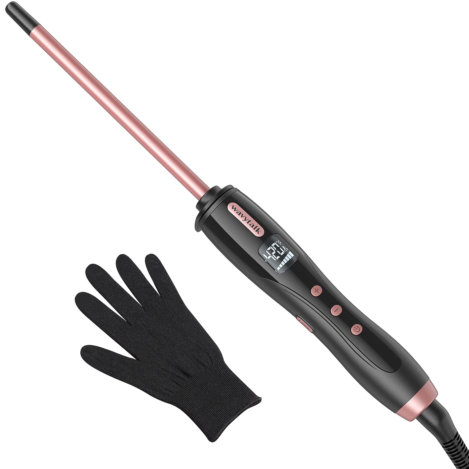 Wavytalk 3/8 Inch Small Curling Iron, Small Curling Iron Wand for Short & Long Hair, Ceramic Small Barrel Curling Iron with Adjustable Temperature, Include Heat Resistant Glove (Rose Pink)