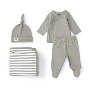 monica + andy organic cotton unisex layette sets (0-3 months, grey, 4)