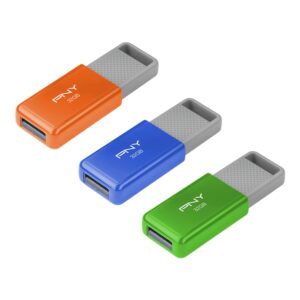 pny usb 2.0 flash drives, 32gb, assorted colors, pack of 3 drives