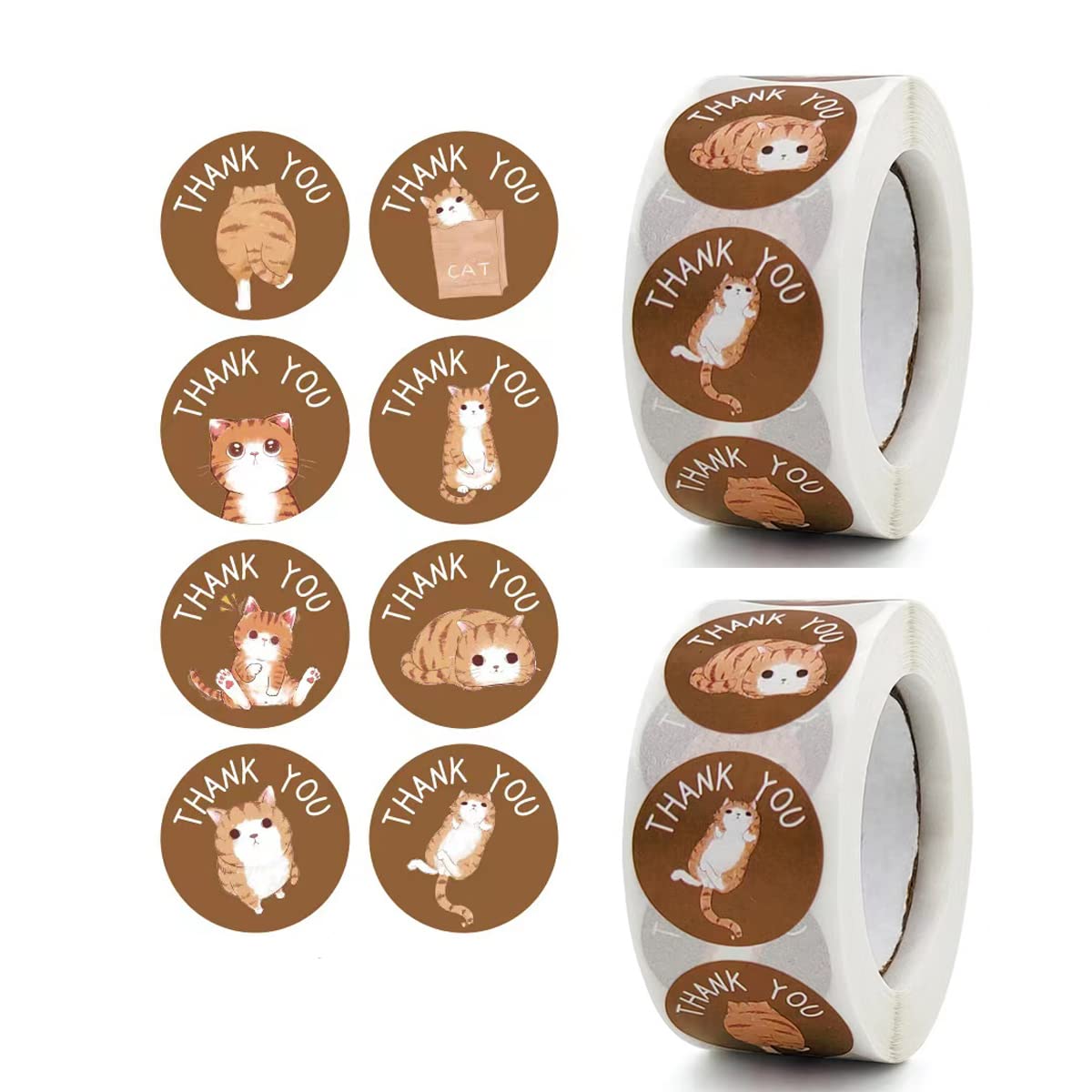 Bamsod Cat Stickers (Roll of 1000) – 1” Round, 8 Cute Photos - Great for Kids, Teachers, Party Favors, Rewards, Craft Projects, Water Bottles, Scrapbooks, Calendars, Planners, and Journals