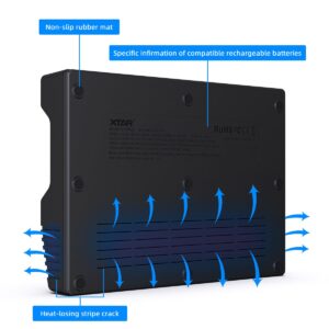 XTAR VC8 Plus Fast LCD Display Rechargeable Battery Charger with DC36W Adapter max 3A 1 Slots/8 Slots 1A Fast Charge 10400 14500 18650 20700 21700 26650 or 1.2V Ni-MH Ni-Cd AA AAA