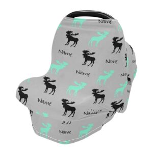 baby moose pattern nursing & breastfeeding cover personalized with baby name, custom baby name new born gift car seat canopy