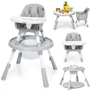 baby joy 7 in 1 baby high chair, convertible infant feeding chair w/removable tray, adjustable legs & storage basket, toddler building block table/kids table & chair set, gray