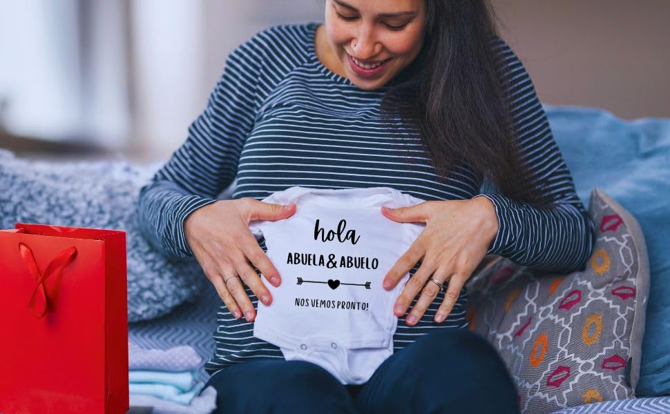 Generic Hola Abuela & Abuelo Nos Vemos Pronto Baby Bodysuit | Pregnancy Announcement Jumpsuit New to the Family (Size 0-3 Months), White