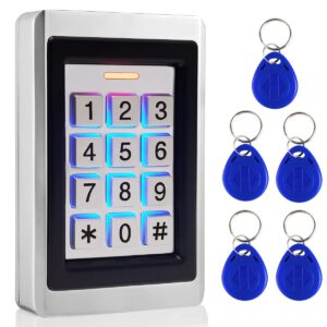 toncont door access control system, stand alone password door keypad + 5pcs id keyfobs, support 2000 users, wiegand 26, garage door/gate opener, weatherproof, backlight, zinc alloy metal case