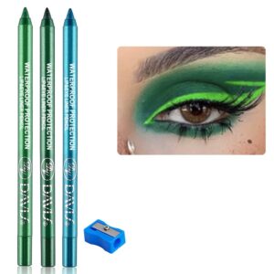 haoya 3 colors matte eyeliner pen set with pencil sharpener,green - green dark green blue colorful eyeliner pencil set, pearl metallic glitter waterproof professional eye color sets 4 green s3