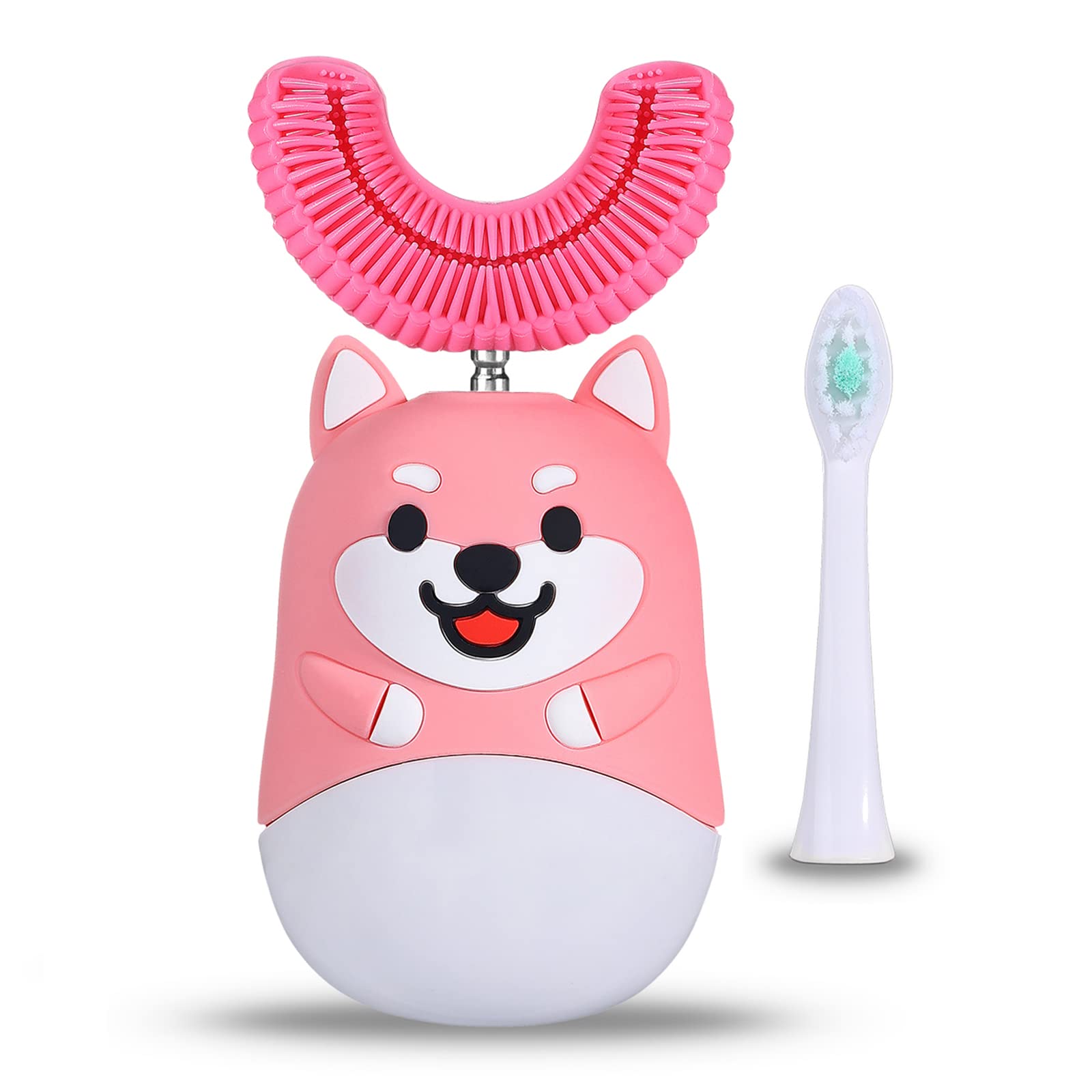 TANCOLA Ultrasonic Kid's U-Shaped Electric Toothbrush handrees Toothbrush - Toddler Toothbrushes Whole Mouth Automatic Soft Ultrasonic Teeth Brushes Rechargeable for Boys Girls Children (Pink)