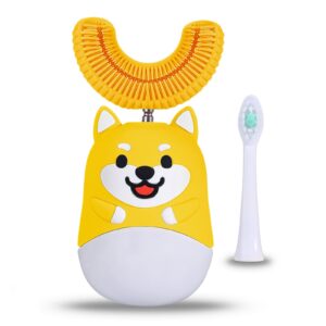 tancola u shaped toothbrush kids sonic automatic brush toddler electric toothbrush whole mouth automatic soft ultrasonic teethbrushes rechargeable for children age 2-7 years old (yellow)