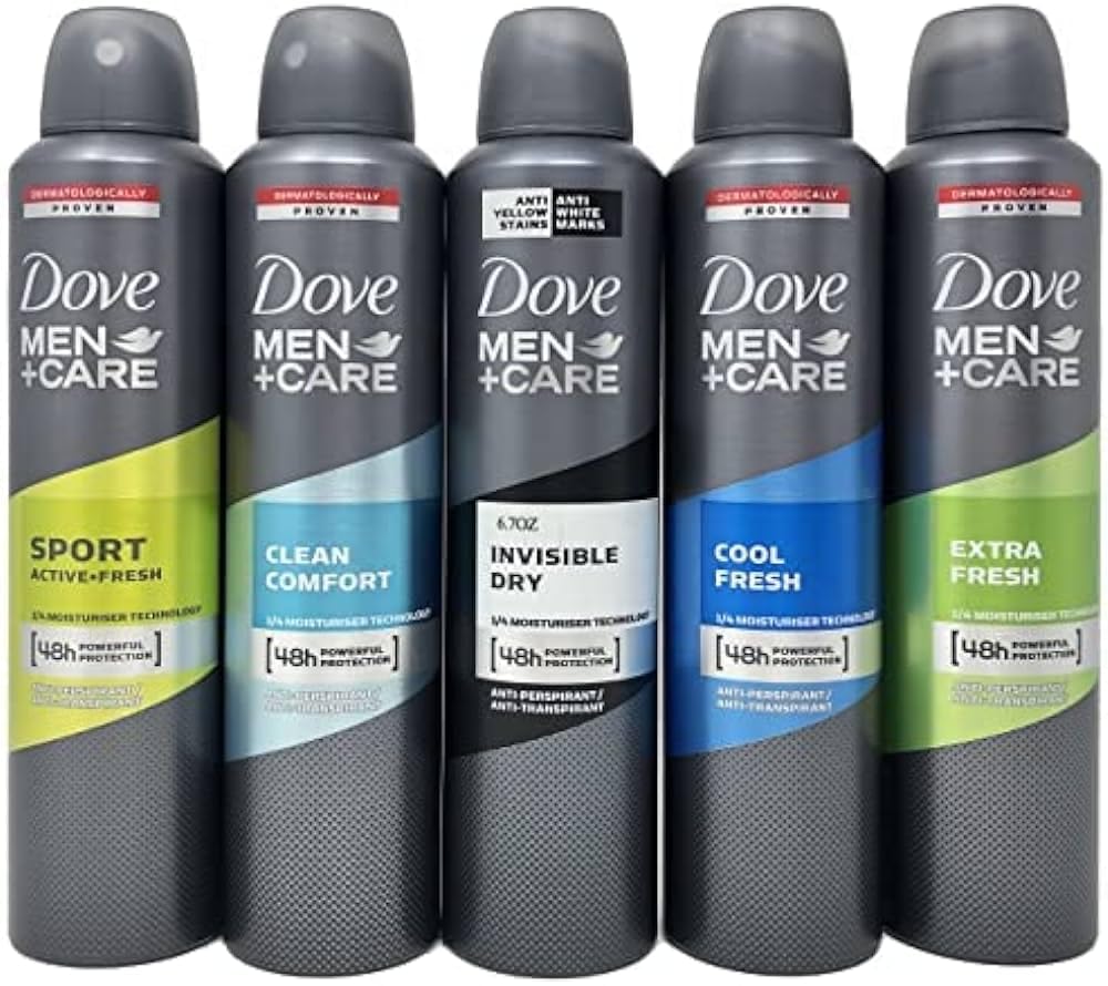 Dove Men + Care Antiperspirant Spray Variety Set, Sport, Clean Comfort, Invisible Dry, Cool Fresh and Extra Fresh Scents, 8.45 Ounce, 5 Count