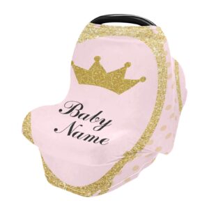 bliblisa personalized baby name car seat covers for babies, princess crown pattern nursing cover for breastfeeding, baby shower gifts for boy & girl,13.4x27.6x28.3 inch