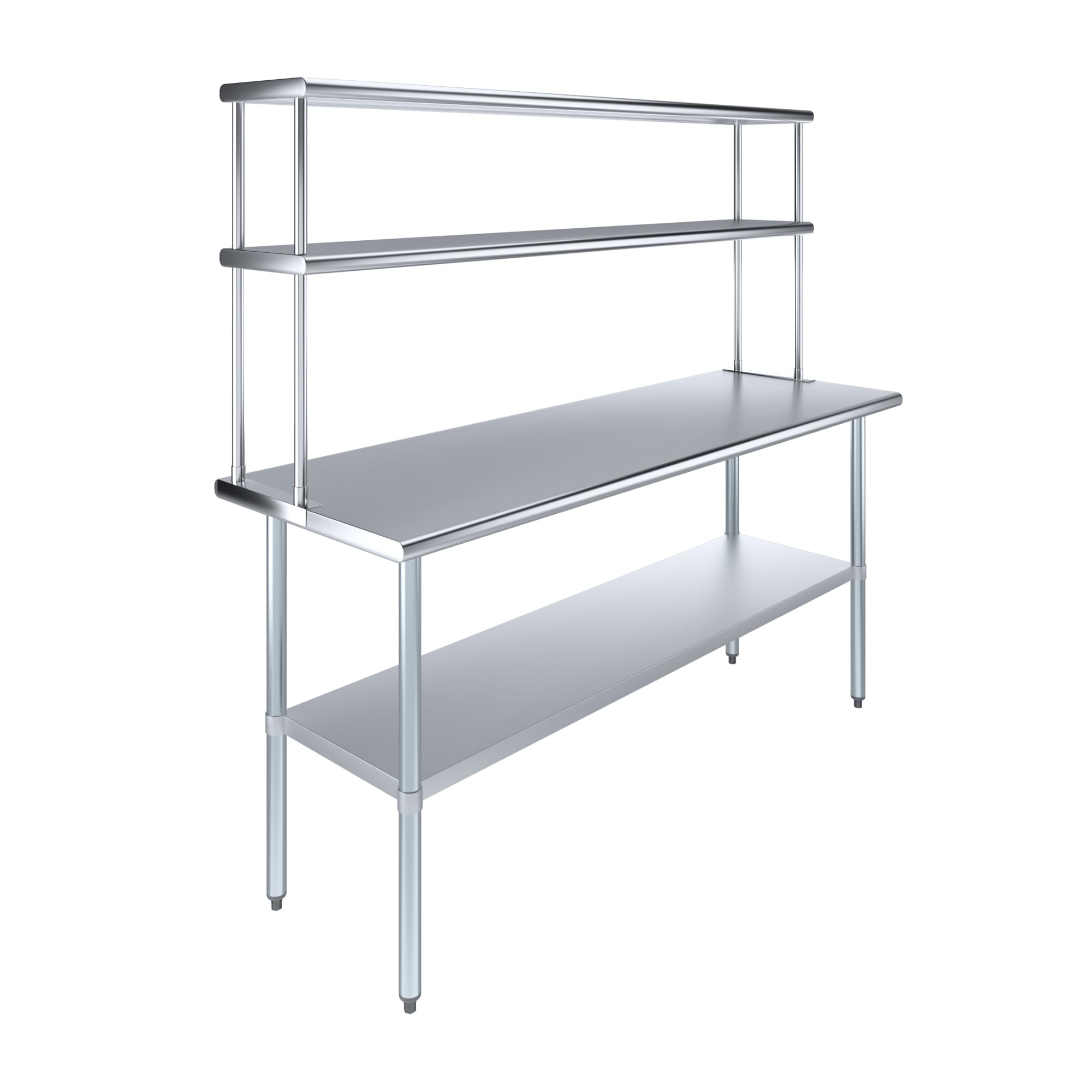 24" x 72" Stainless Steel Work Table with 12" Wide Double Tier Overshelf | Metal Kitchen Prep Table & Shelving Combo