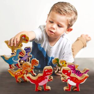 Celarlo Wooden Dinosaur Stacking Balancing Block Toys, Puzzle Building Fun Educational Activity Montessori Toys for Age 4-6 Year Old Kids Toddlers Christmas, Birthday Gifts (16 Pieces)