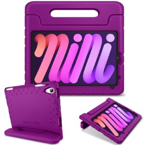 fintie kids case for ipad mini 7 (a17 pro) 2024 / ipad mini 6 2021 - lightweight shockproof [kids friendly] handle stand case, with pencil holder for ipad mini 7th/6th generation 8.3 inch, purple