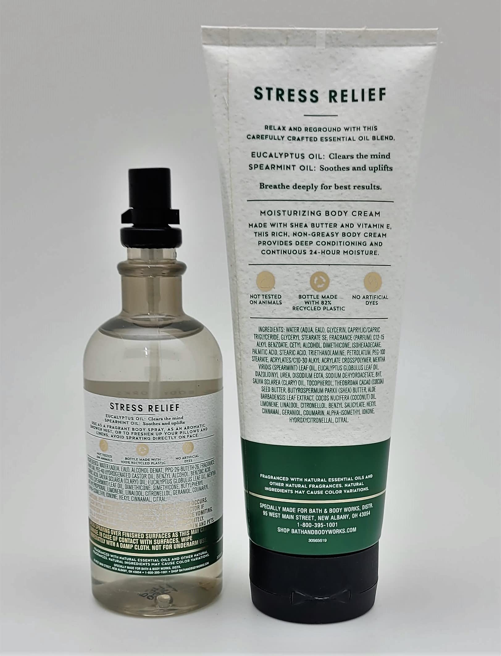 Bath & Body Works - Aromatherapy - Eucalyptus Spearmint – Stress Relief - 2 pc Bundle - Essential Oil Mist- 5.3 fl oz - & Body Cream - 8 oz