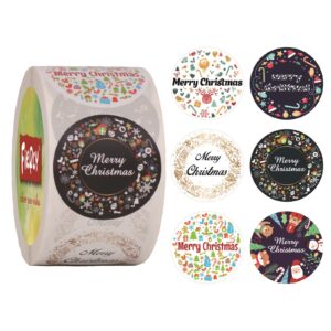 fiercy 1.5" merry christmas stickers, 6 designs xmas self-adhesive label roll for gift decorations & envelope seals