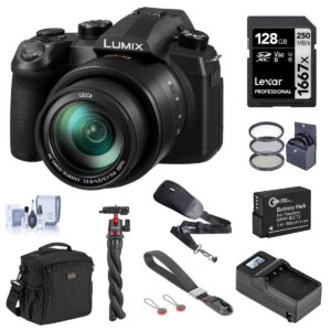 panasonic lumix dc-fz1000 ii 20.1mp digital camera with 25-400mm f/2.8-4 leica dc lens bundle with 128gb sd card, bag, wrist strap, battery, charger, filter kit, flexible tripod and accessories