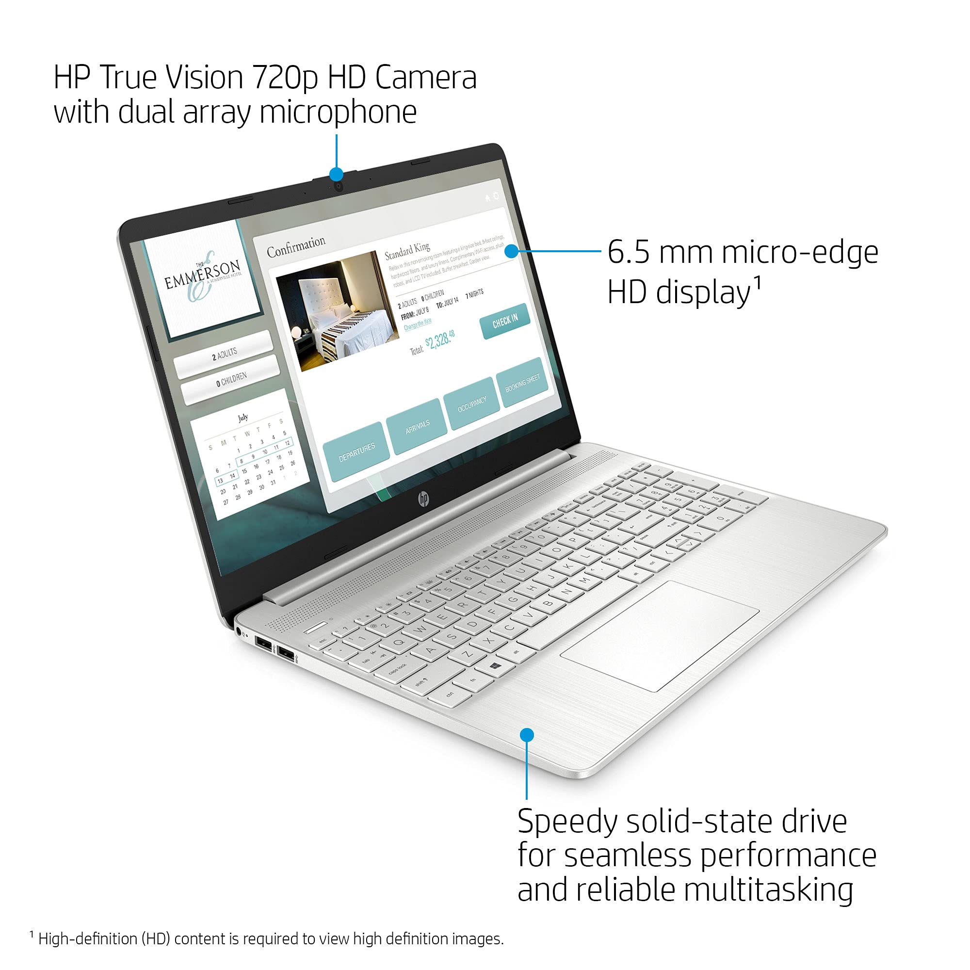 2022 Newest HP 15.6" HD Display Laptop, AMD Athlon Silver 3050U(up to 3.2GHz, Beat i3-8130U), 8GB RAM, 128GB SSD, 1-Year Office 365, WiFi, Bluetooth, HDMI, Webcam, Win 10S, Silver, JVQ Mouse+Sleeve