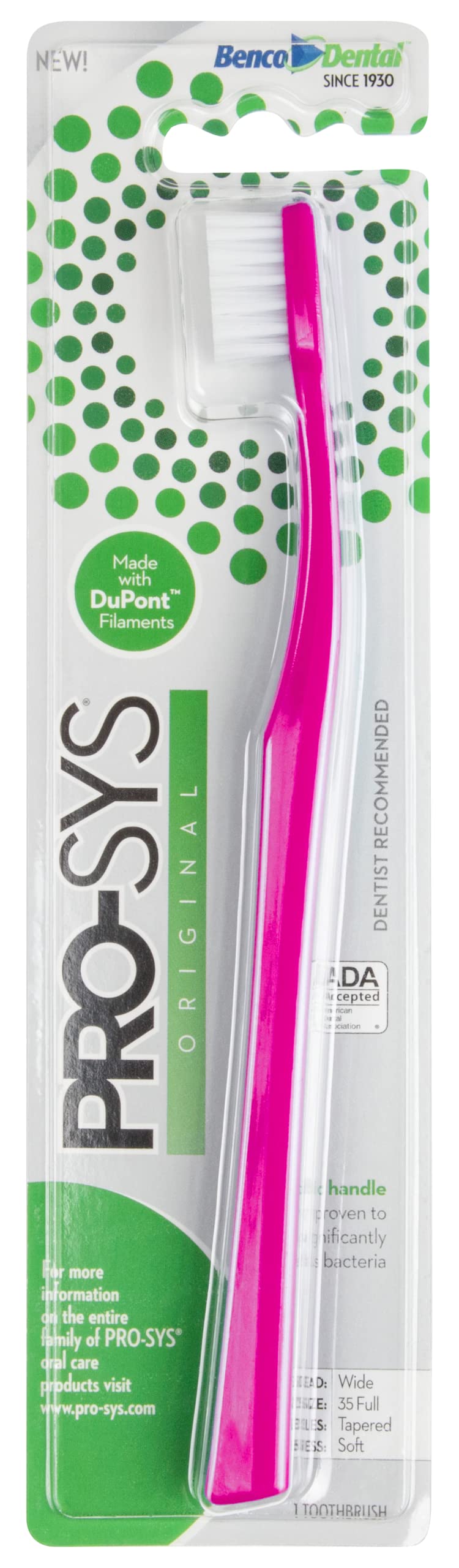 PRO-SYS® Soft Toothbrush for Adult with Sensitive Teeth & Gums, ADA Accepted, with 35-Tuft Wide Dupont® Tynex® Bristles, Pack of 4