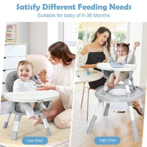 BABY JOY 7 in 1 Baby High Chair, Convertible Infant Feeding Chair w/Removable Tray, Adjustable Legs & Storage Basket, Toddler Building Block Table/Kids Table & Chair Set, Gray