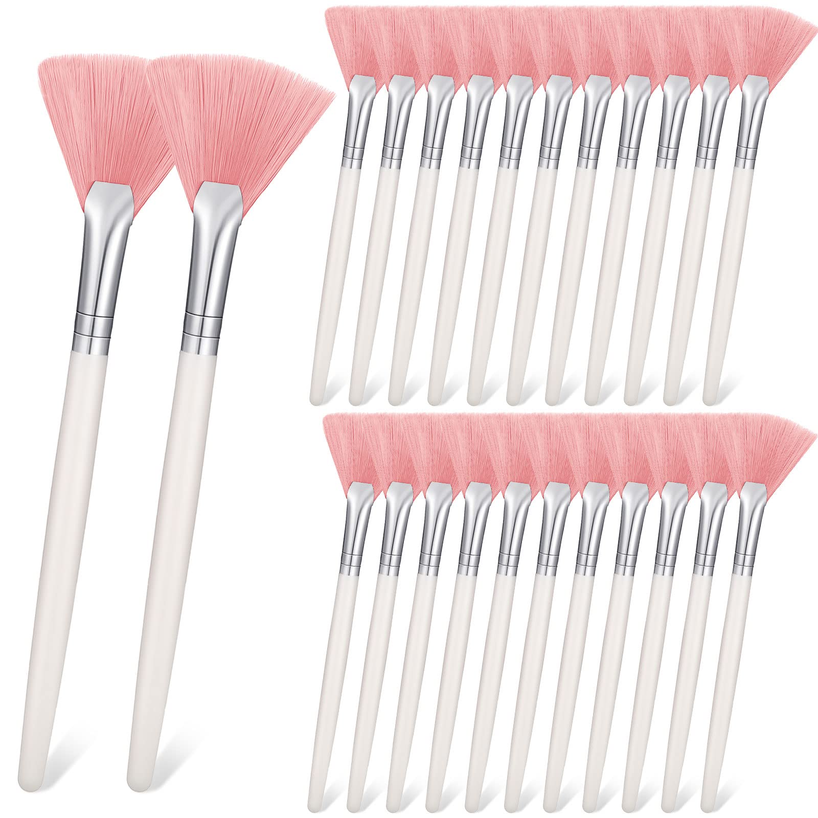 24 Pieces Fan Brush Facial Mask Brush Soft Fan Face Makeup Brush Acid Applicator Esthetician Brush Cosmetic Tools for Mud Clay Mask, Makeup Peel (Pink)