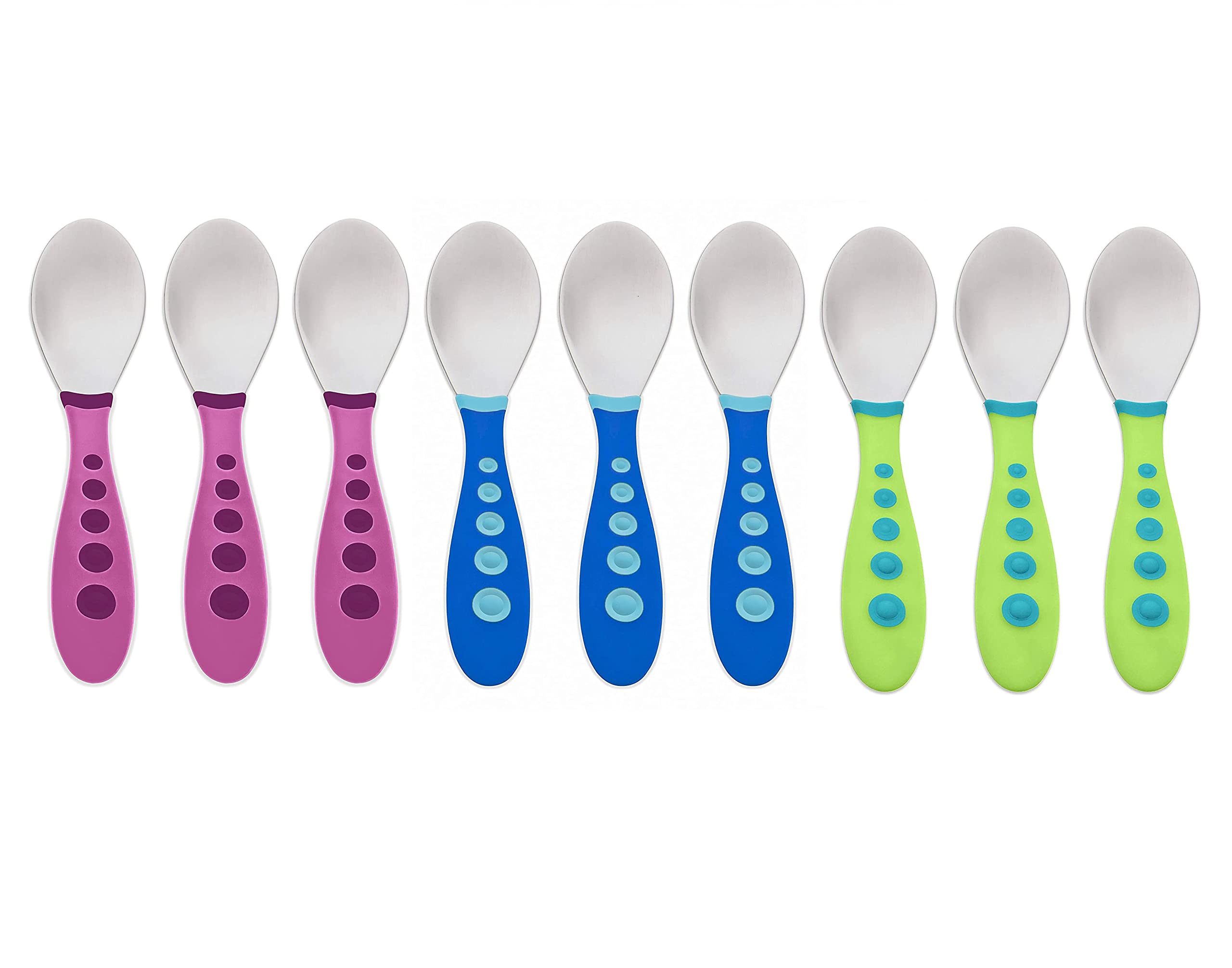 First Essentials by NUK Kiddy Cutlery 9 Piece Spoon Set-Green, Purple & Blue