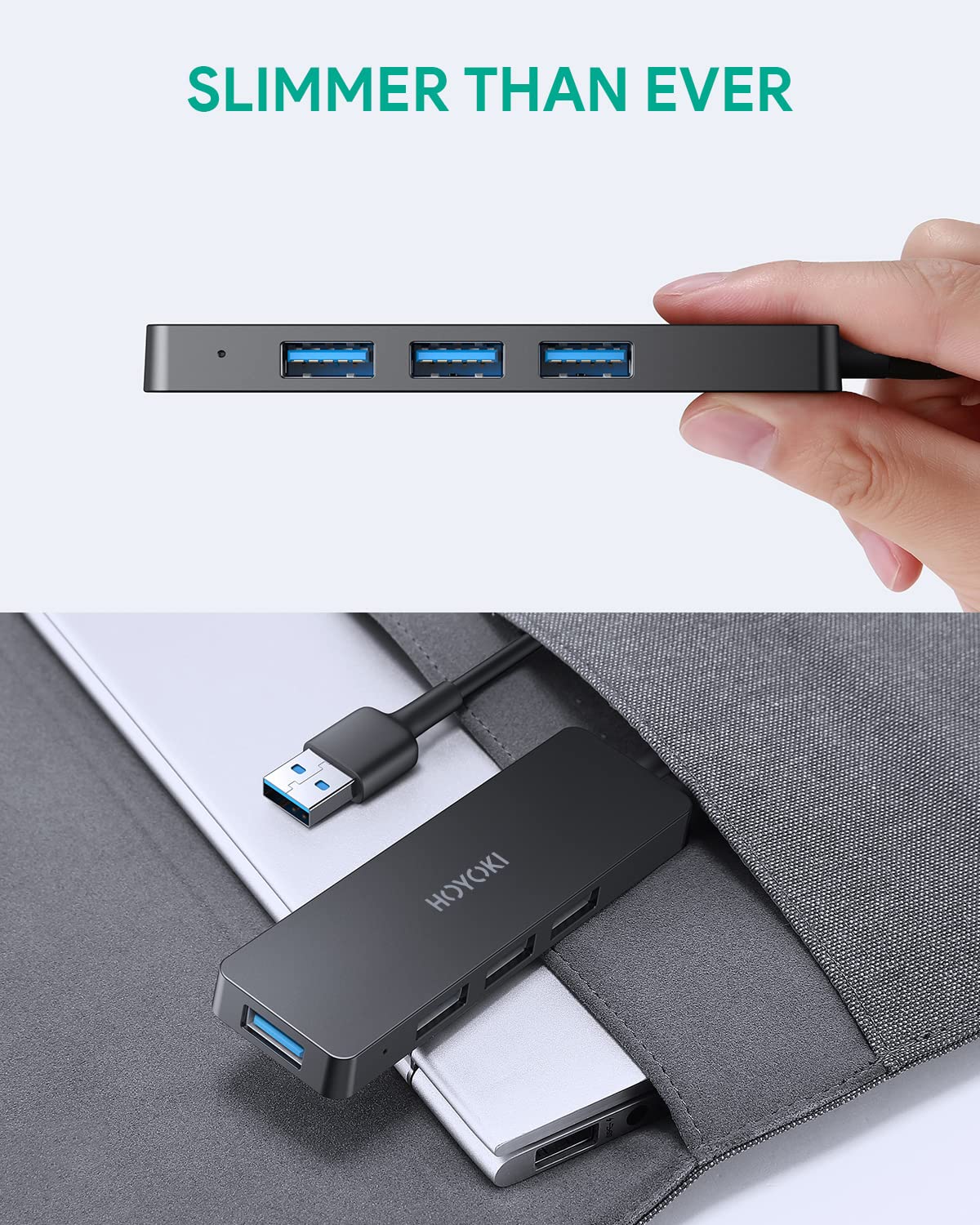 4 Port USB Hub 3.0, HOYOKI USB Splitter for Laptop,Ultra Slim Data USB Hub with 3.3ft Extended Cable, USB Hub Compatible with MacOS/Windows Laptop, PC, PS4, Flash Drive, Mouse, Keyboard, Printer, HDD