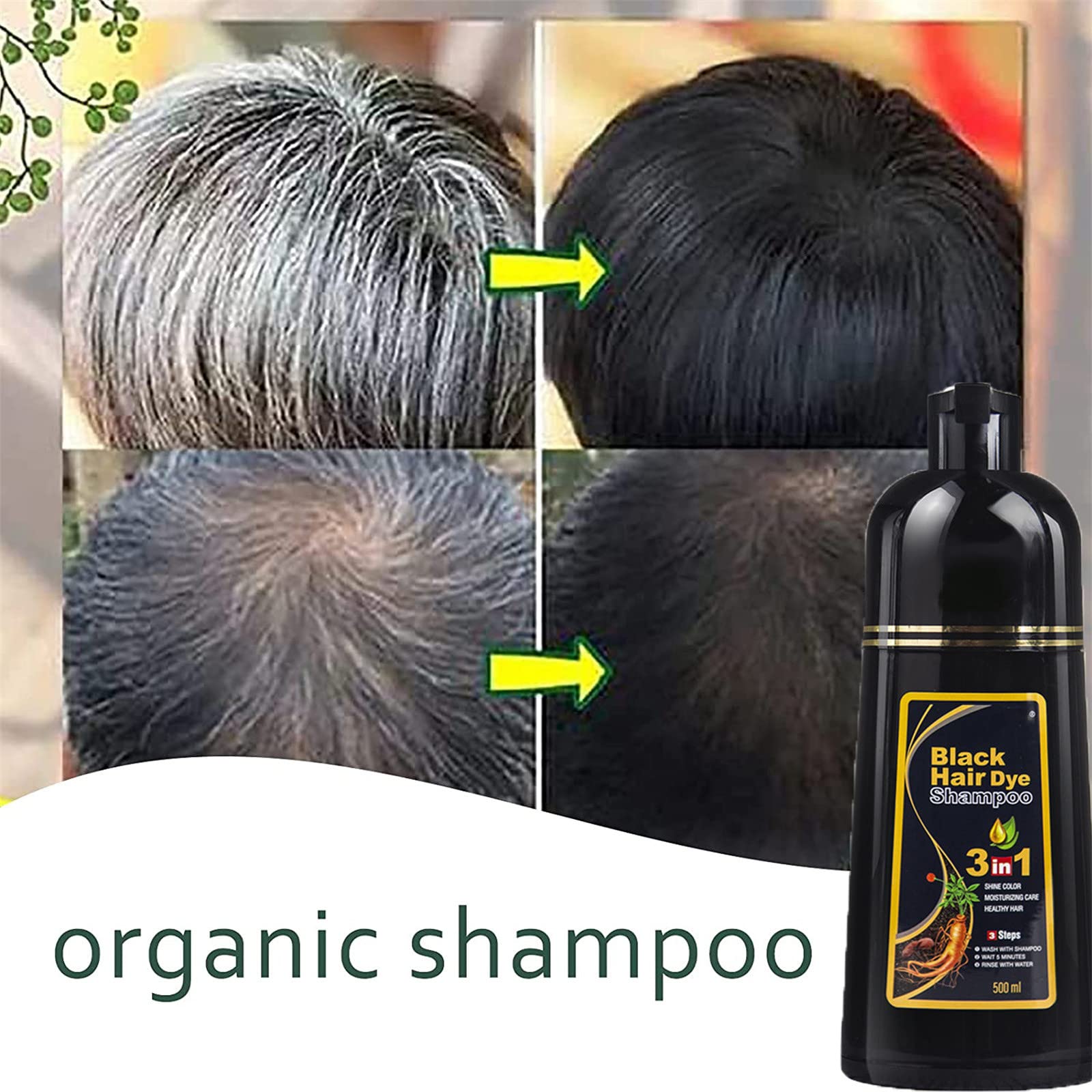 Baguri black hair dye shampoo 3 in 1 women ,herbal hair dye shampoo 3 in 1,10 mins herbal hair darkening shampoo,500ml natural 10 mins herbal hair darkening shampoo (Black)