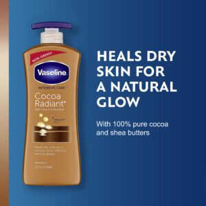 Vaseline Intensive Care Cocoa Radiant Lotion, 20.3 oz Bundled with Moisturizing Healing Jelly Butter, 7.5 and Shimmer Stick, 1.4 oz, Moisturized Skin Light Butter Scent