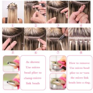 Hair Tinsel Kit, Tinsel Hair Extensions, 14 Colors Glittery Fairy Tensile Hair Heat Risitant with Tools for Women Girls(Plier+Pulling Needle+100 Dark Beads+100 Blonde Beads)