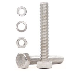 binifiMux 10-Pack M8 Hex Bolts 40mm Long and M8 Hex Nuts M8 Flat Washers/Spring Lock Washers Set, 304/18-8, DIN933 Plain Finish