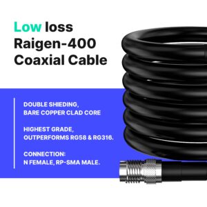 RAIGEN-400 N Type Female to RP-SMA Male - Helium Miner Cable 50ft Low Loss Extension for LoRa Antenna HNT Hotspot Nebra RAK Bobcat Syncrob Sensecap WiFi 4G LTE 10-100ft (50ft N-Female to SMA-Male)